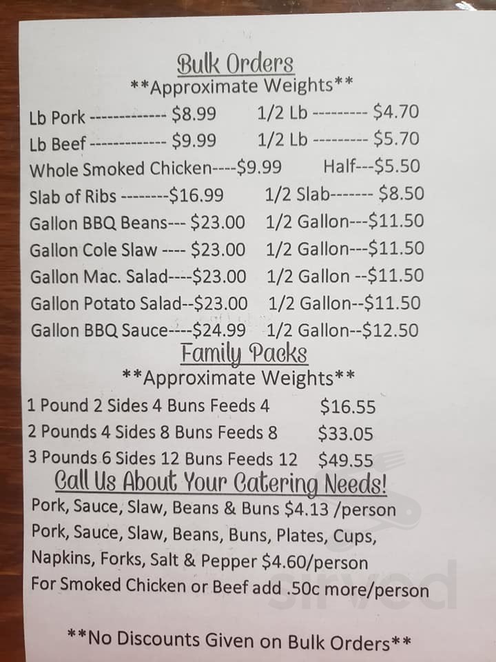 Bob And Sandy's Beach Club BBQ menu in Hardy, Arkansas, USA