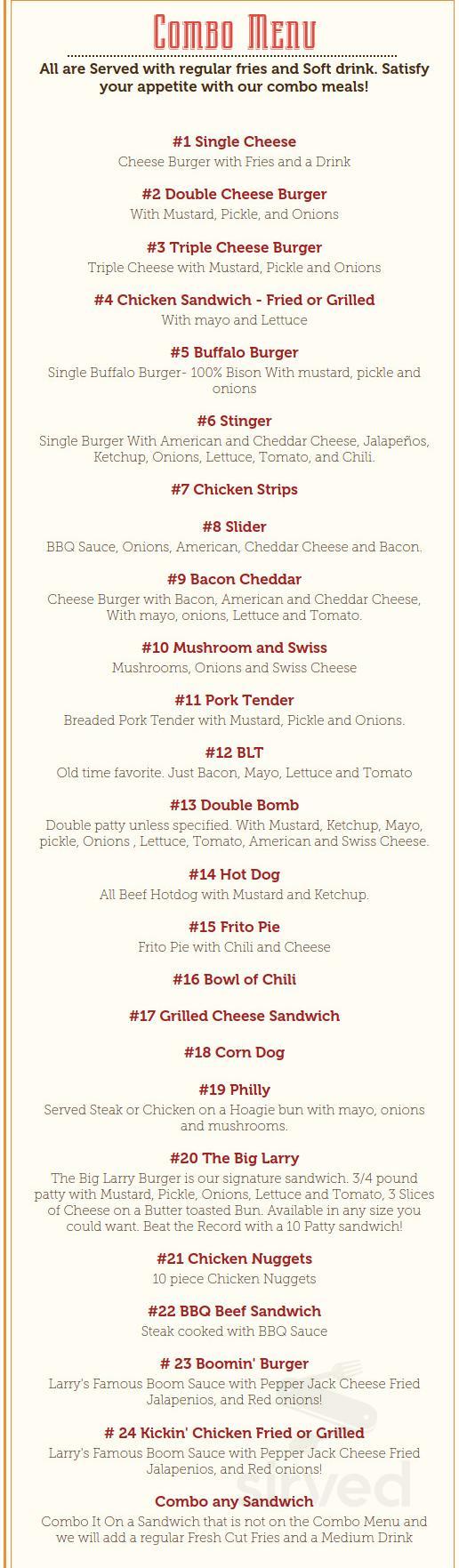 Big Larry's Burgers menu in Valley Center, Kansas, USA