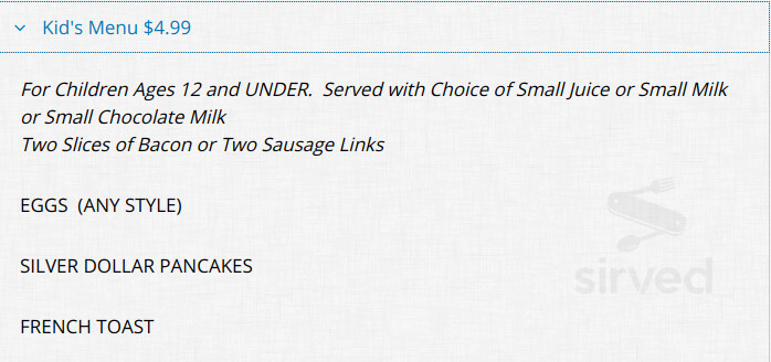 Long Neck Diner menu in Millsboro, Delaware, USA