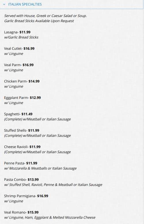 Long Neck Diner menu in Millsboro, Delaware, USA