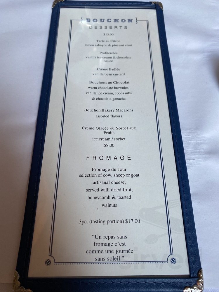 Menu - Las Vegas NV's Bouchon at The Venetian (10th floor) | Sirved