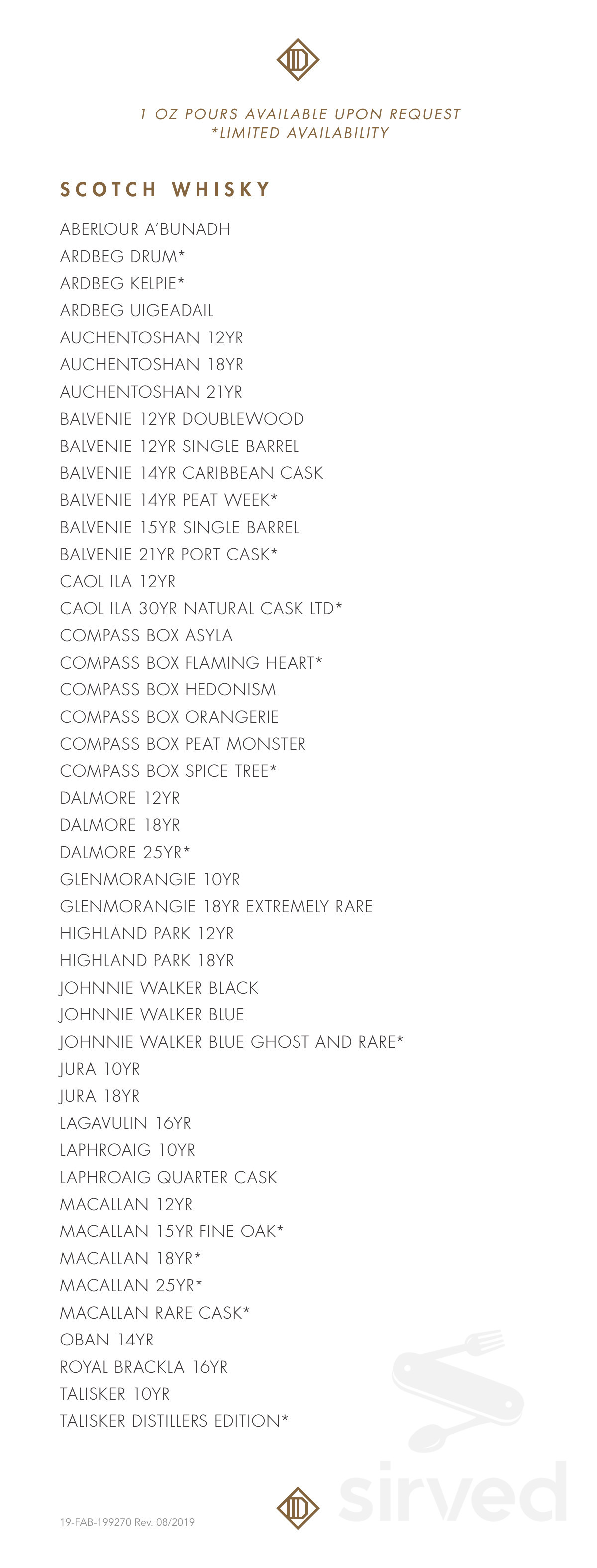 The Dorsey Cocktail Bar menu in Las Vegas, Nevada, USA