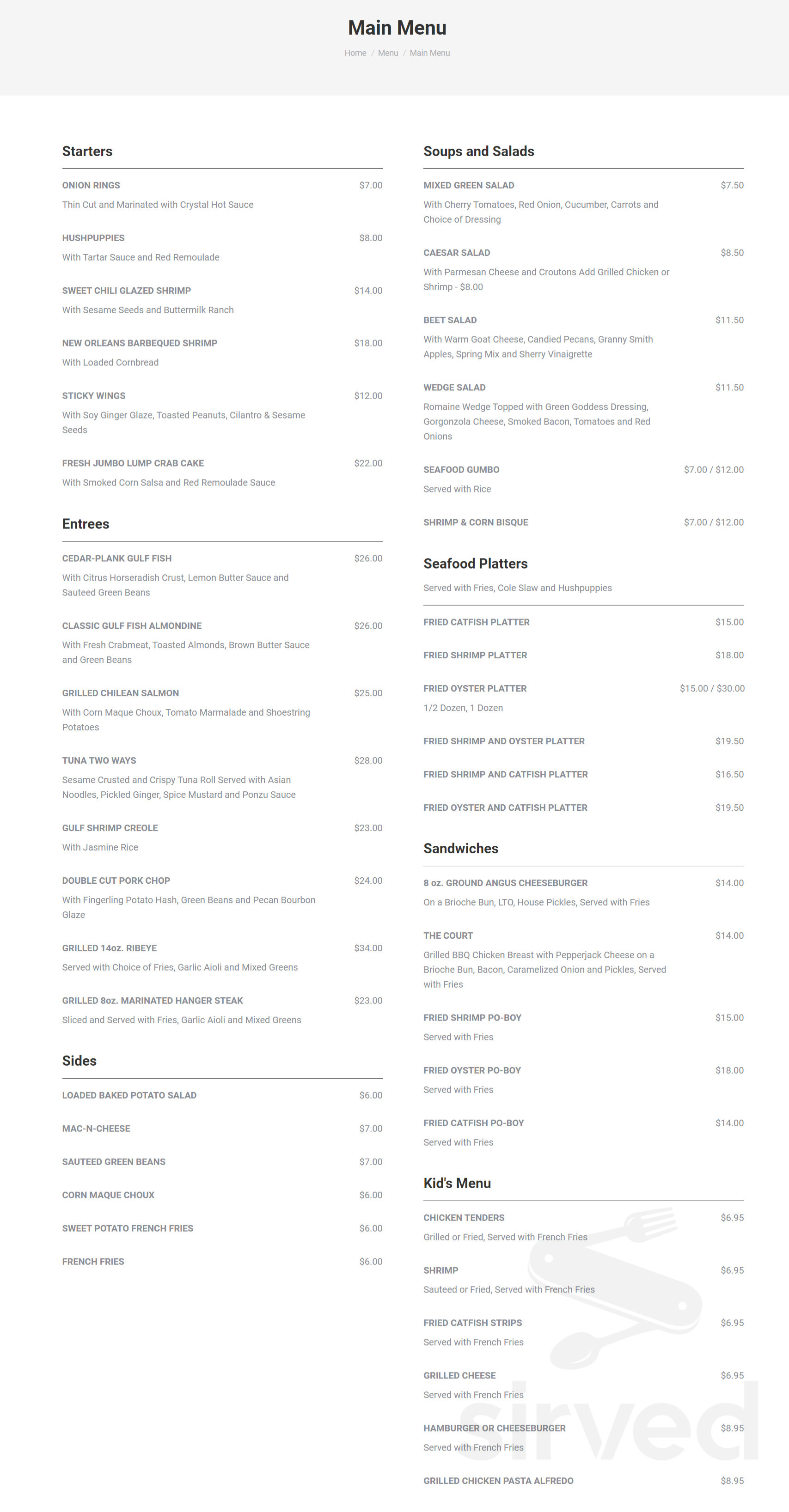 Pat's Rest Awhile menu in Mandeville, Louisiana, USA