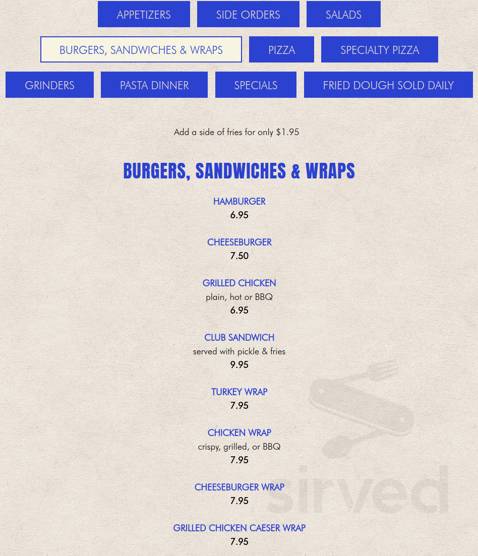 Menu - Westerly RI's Tony T's | Sirved