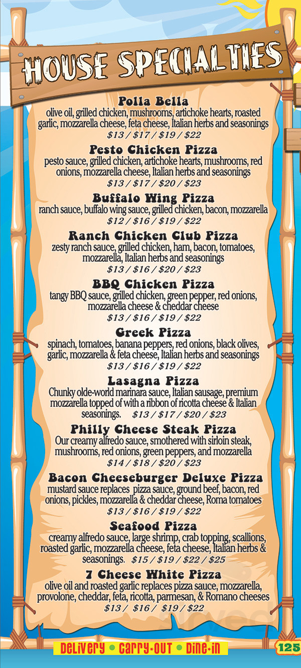 Merlins Pizza menu in Destin, Florida, USA