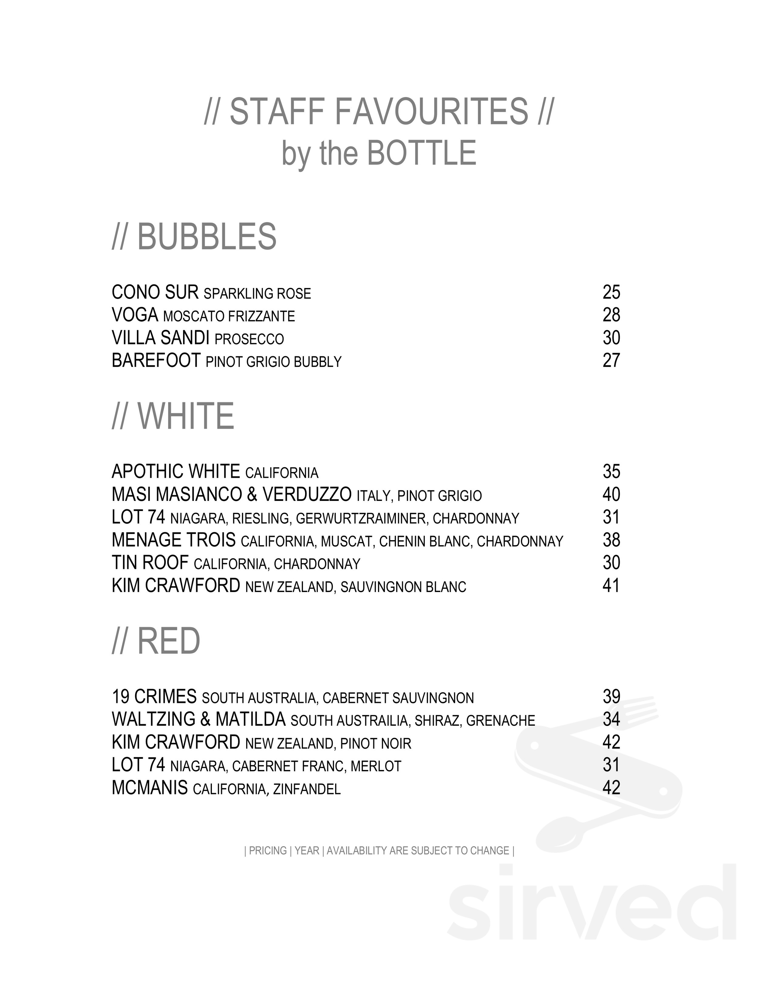 Schnitzels menu in Cornwall, Ontario, Canada