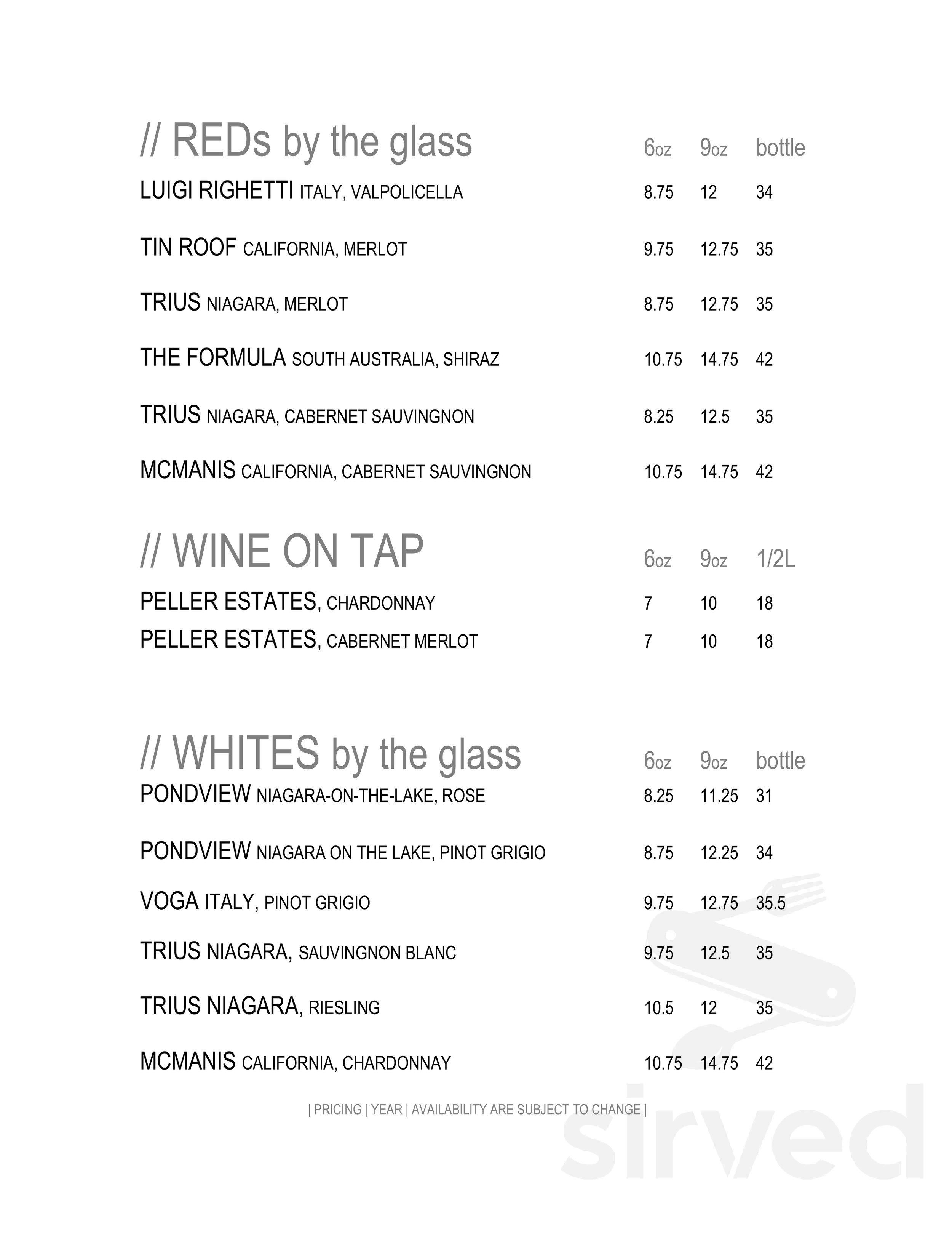 Schnitzels menu in Cornwall, Ontario, Canada