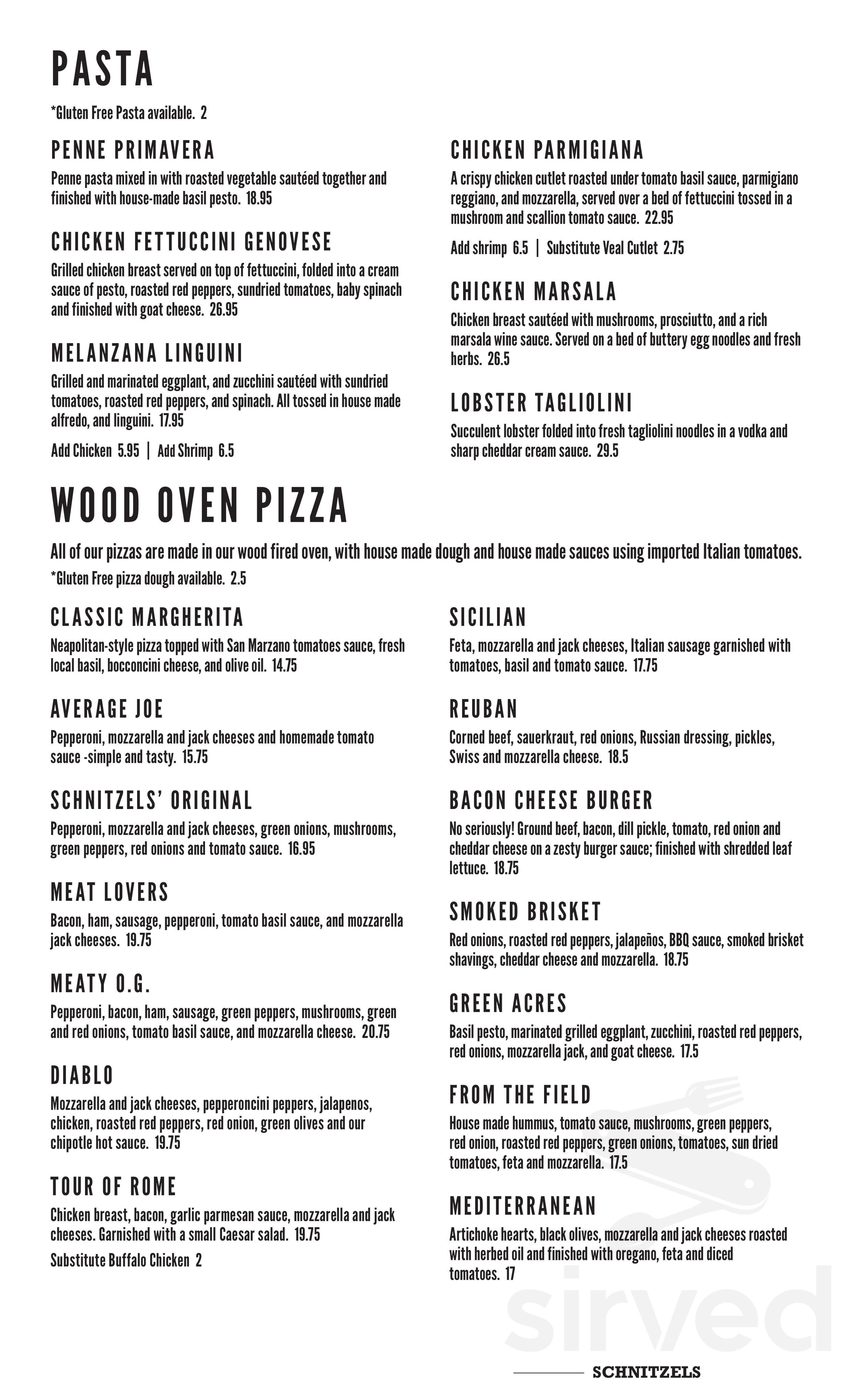 Schnitzels menu in Cornwall, Ontario, Canada