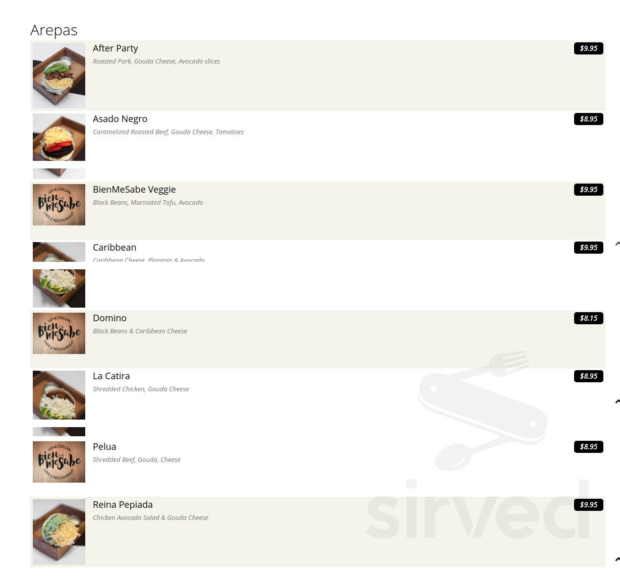 Menu - Chicago IL's BienMeSabe Venezuelan Arepa Bar | Sirved
