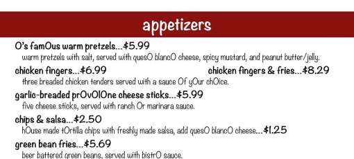 Menu for O's Pub & Grill in Auburn, MI | Sirved