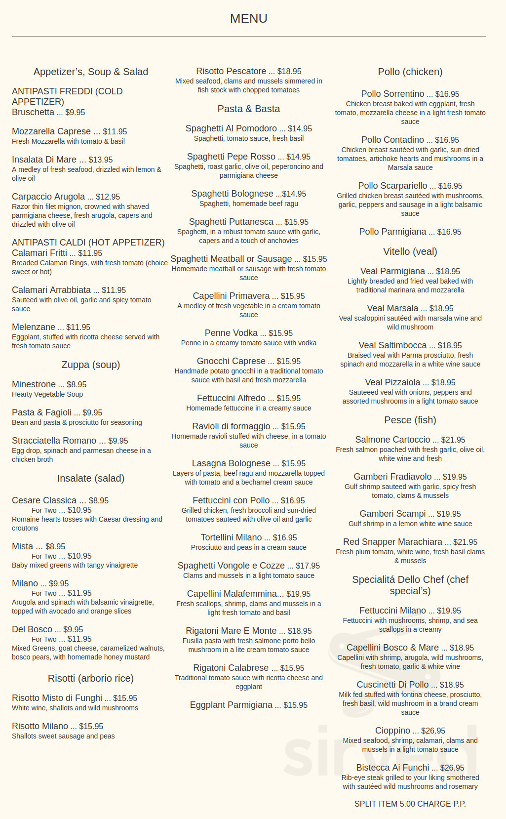 Cafe Milano menu in La Jolla, California, USA