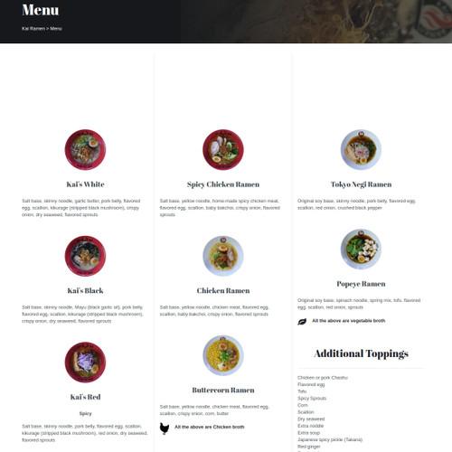 Ramen Hiroshi menu in San Ramon, California, USA