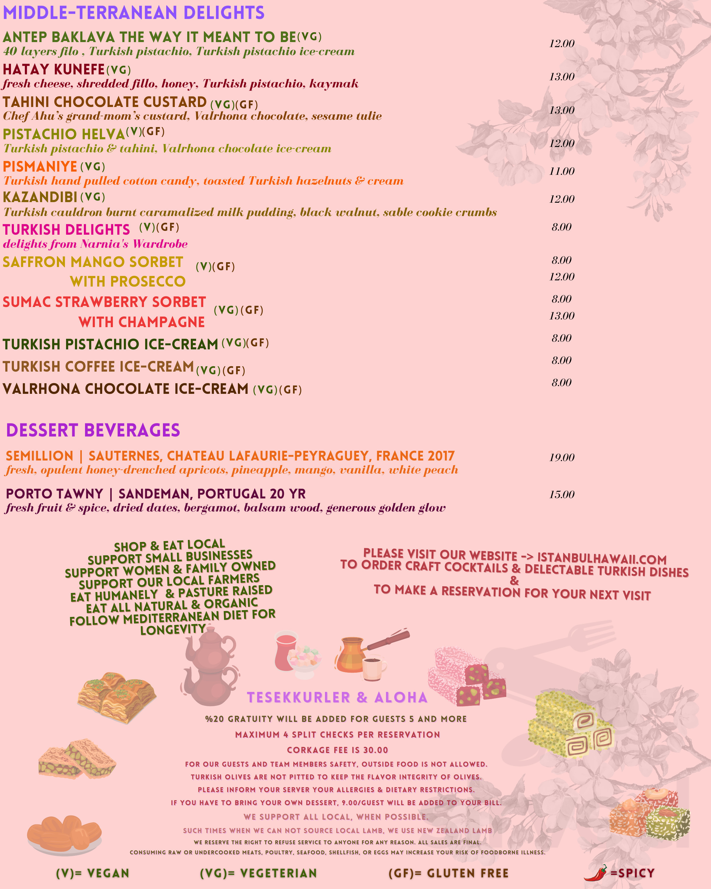 Menu - Honolulu HI's Istanbul Hawaii | Sirved