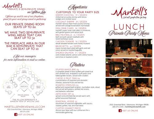 Martell's menu in Kalamazoo, Michigan, USA