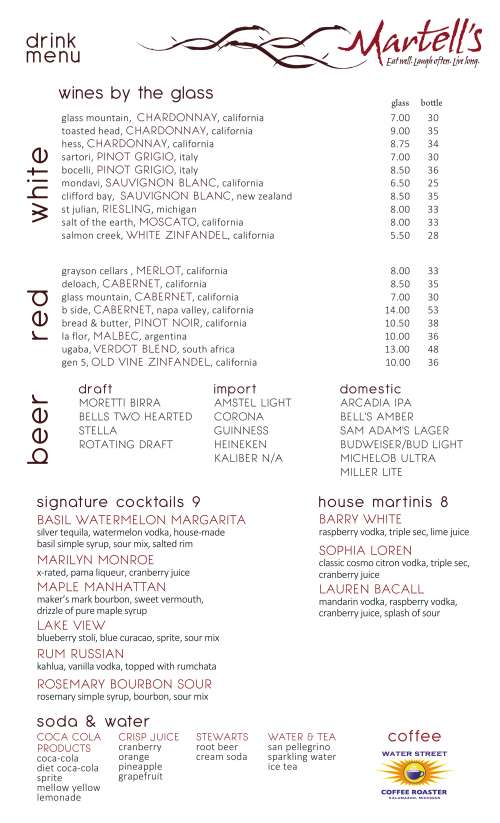 Martell's menu in Kalamazoo, Michigan, USA