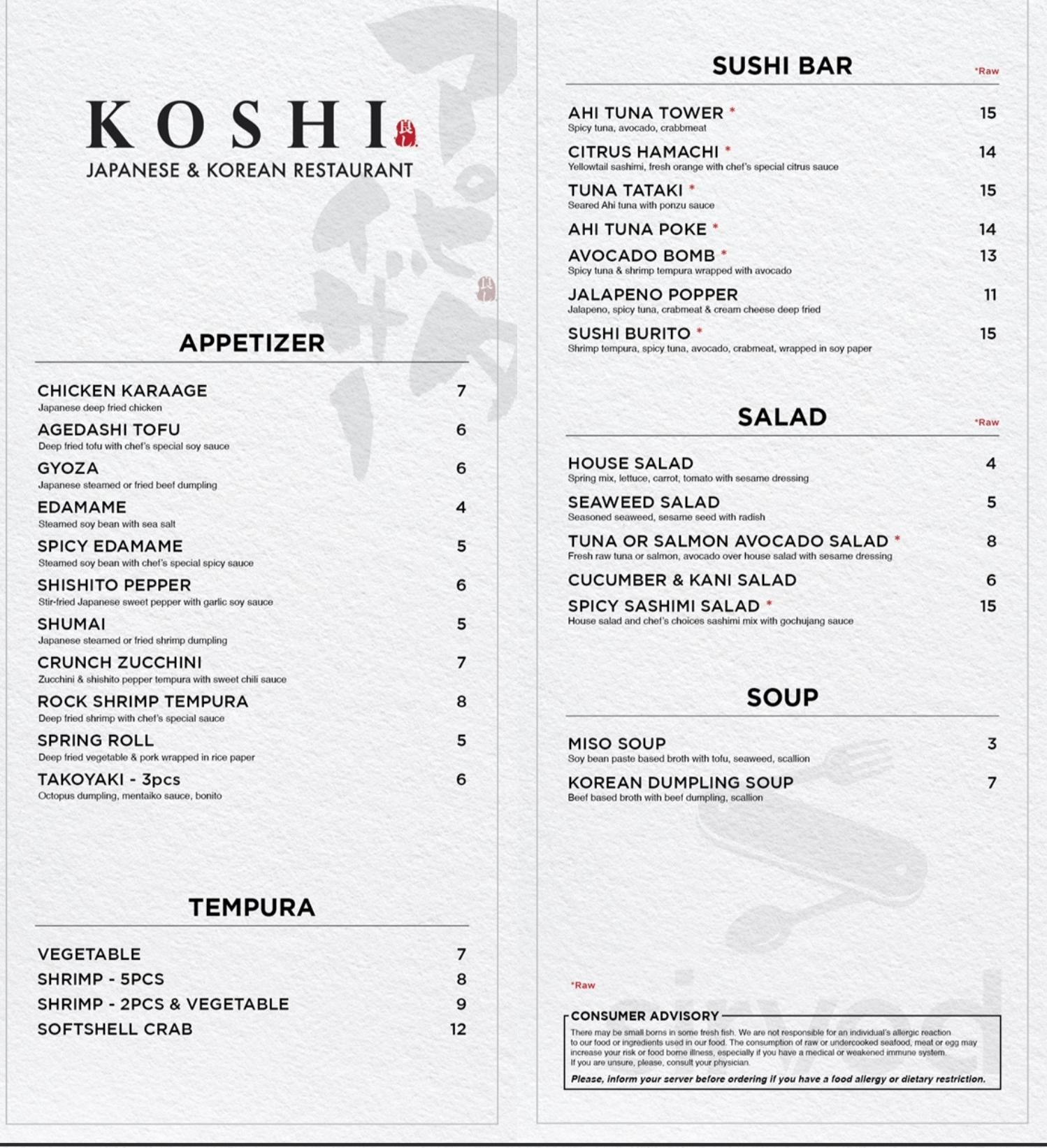 Menu - McKinney TX's Koshi Sushi & Korean Restaurant | Sirved