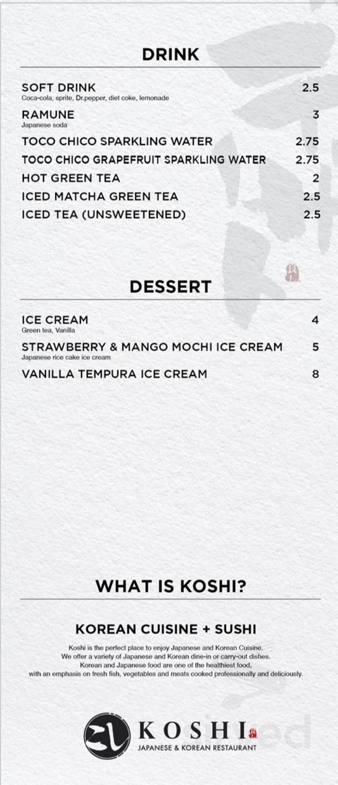 Menu - McKinney TX's Koshi Sushi & Korean Restaurant | Sirved