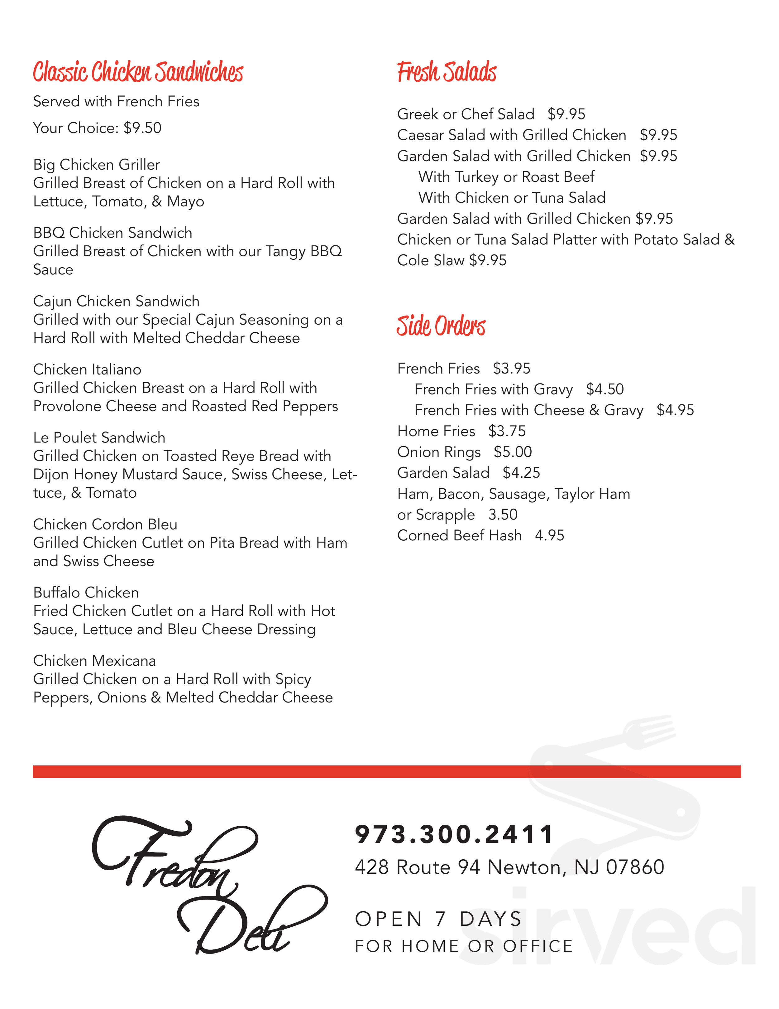 Fredon Deli & Pizza menu in Newton, New Jersey, USA