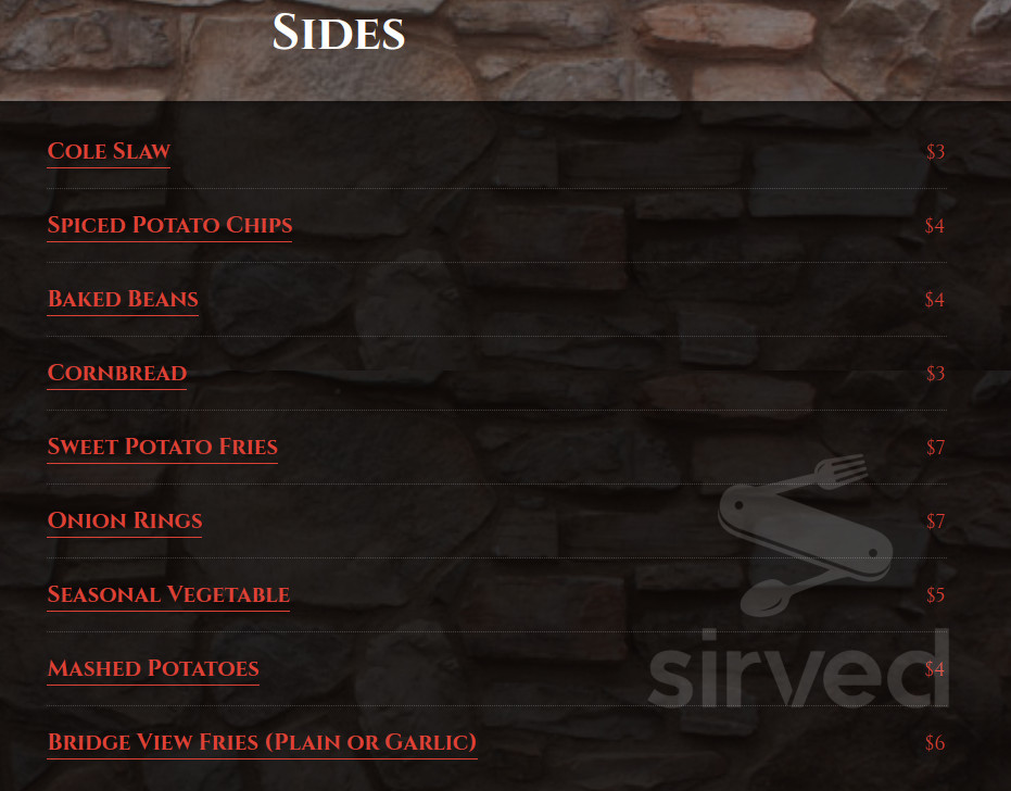 Bridge View Tavern menu in Sleepy Hollow, New York, USA