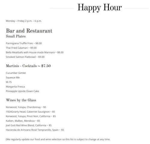 Bella Fresca menu in Shreveport, Louisiana, USA