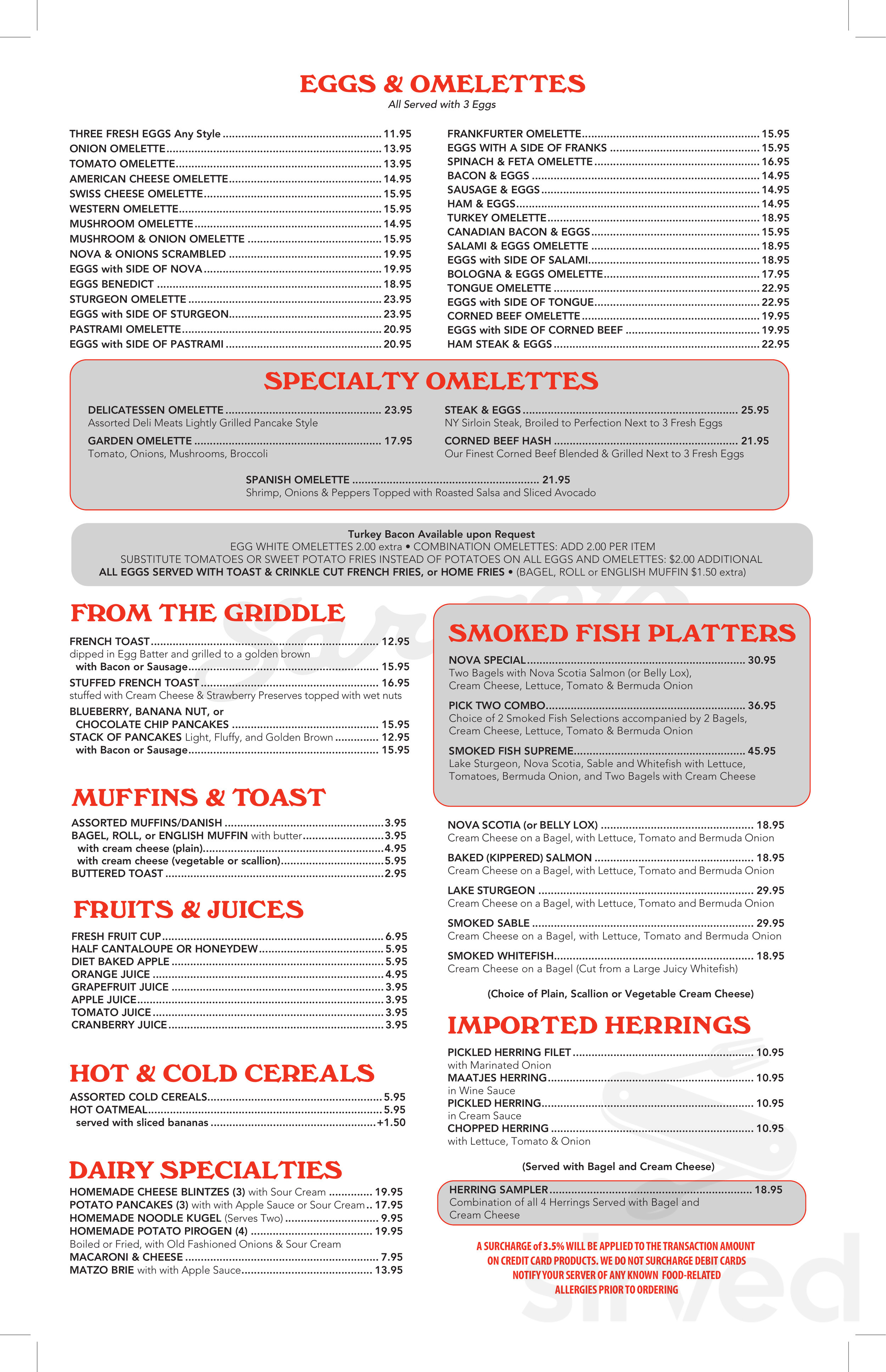 Sarge's Delicatessen & Diner menu in New York, New York, USA