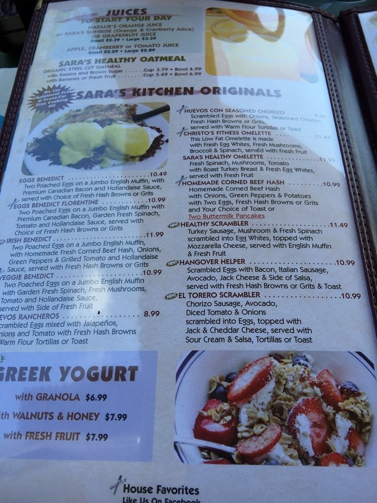 Sara's Kitchen menu in Palm Beach Gardens, Florida, USA