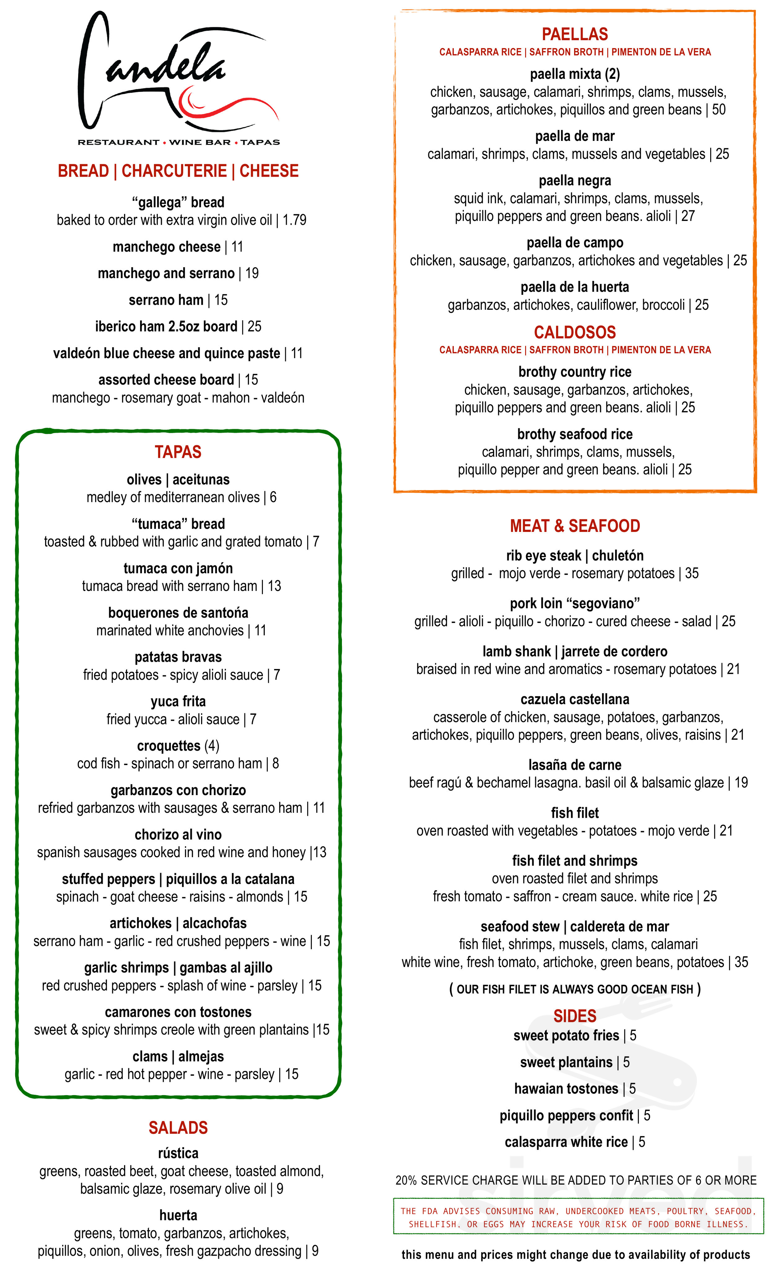 Candela Restaurant menu in Wilton Manors, Florida, USA