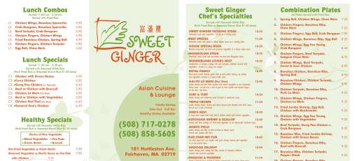 Menu for Sweet Ginger Asian Cuisine & Lounge in Fairhaven, MA | Sirved