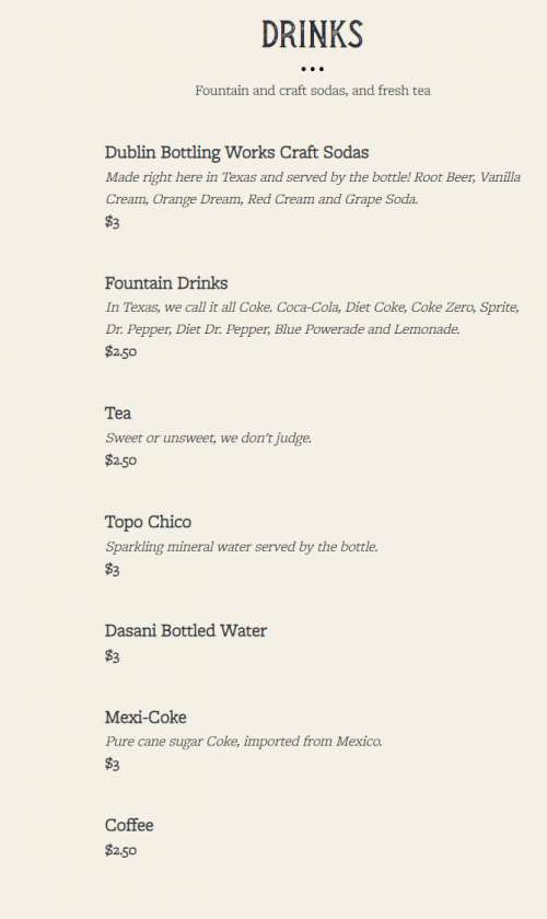 Bluebonnet BBQ menu in Waxahachie, Texas, USA