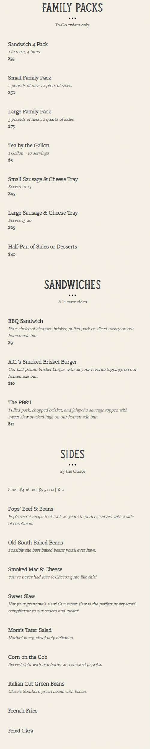 Bluebonnet BBQ menu in Waxahachie, Texas, USA