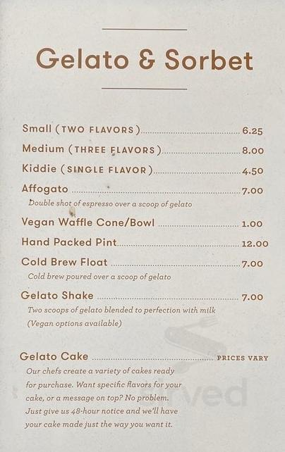 Uli's Gelato menu in Los Angeles, California, USA