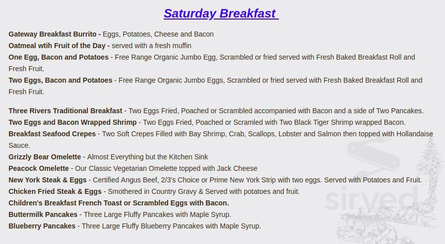 The Gateway Restaurant & Lodge Menu - Three Rivers, California | Sirved