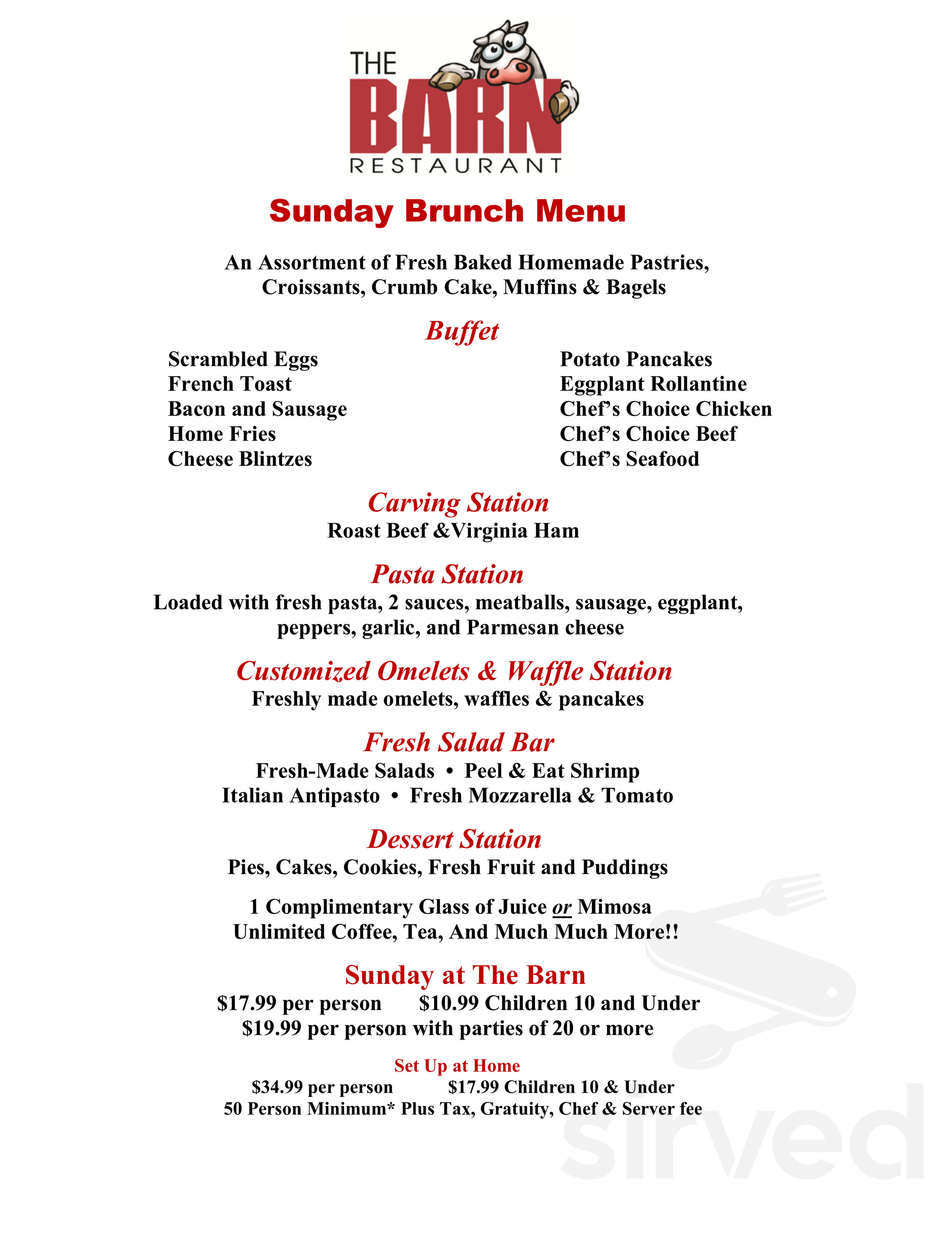 Menu for Rockaway River Barn in Rockaway, NJ | Sirved