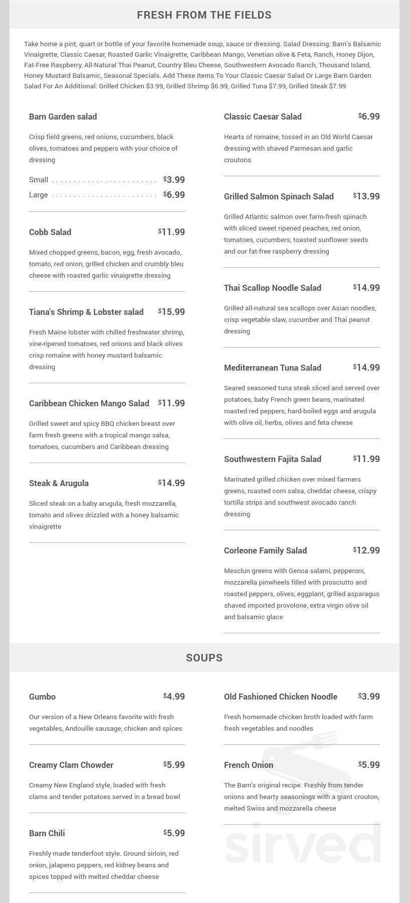 Rockaway River Barn menu in Rockaway, New Jersey, USA