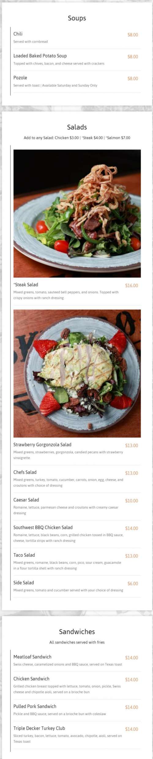 Whiskey Roads menu in Tucson, Arizona, USA