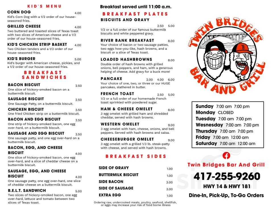 Twin Bridges Bar and Grill menus in West Plains, Missouri, United States