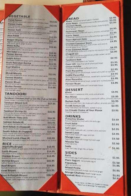 Shan-A-Punjab Boston menu in Brookline, Massachusetts, USA
