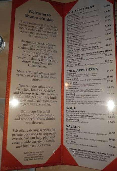 Shan-A-Punjab Boston menu in Brookline, Massachusetts, USA