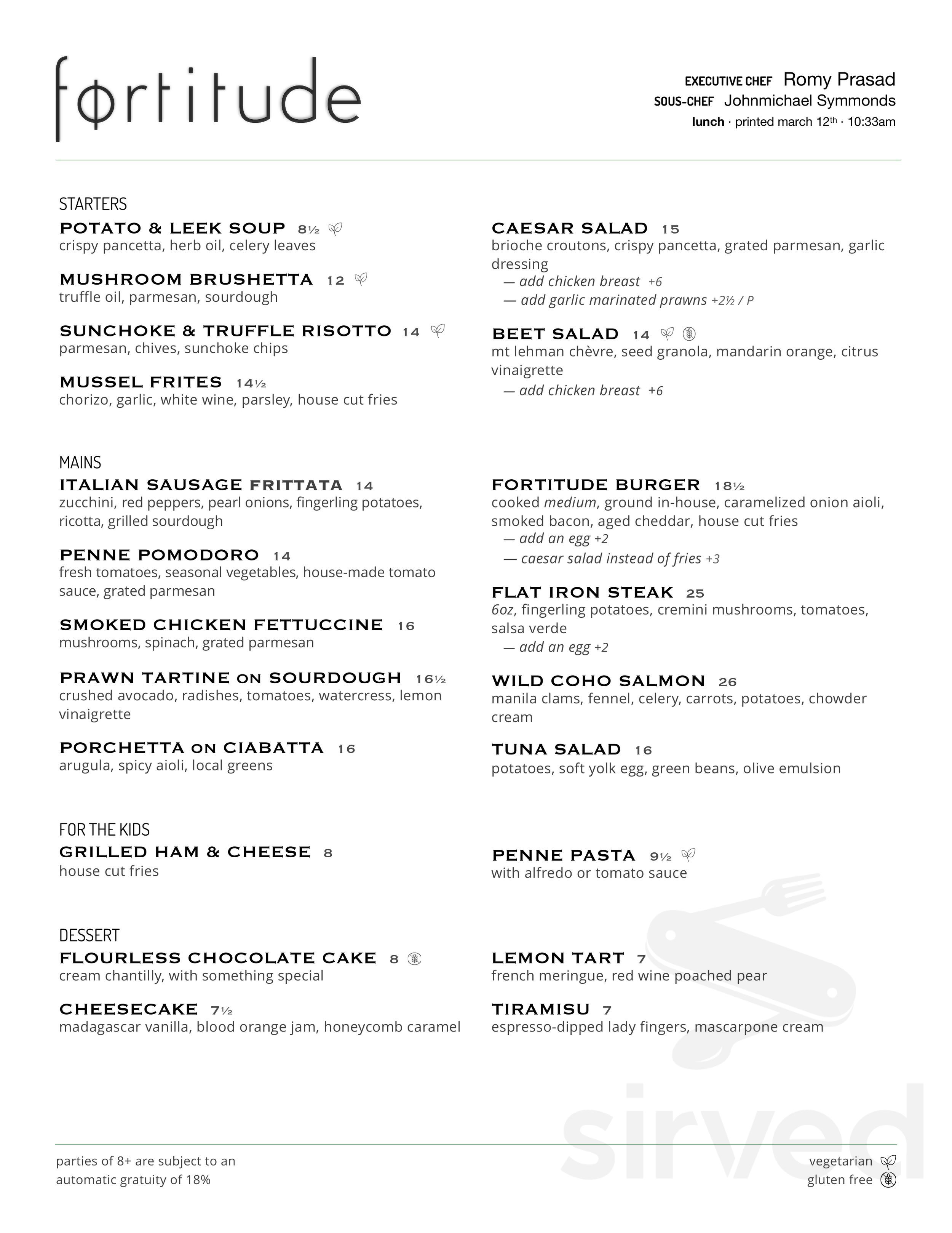 Fortitude menu in Fort Langley, British Columbia, Canada