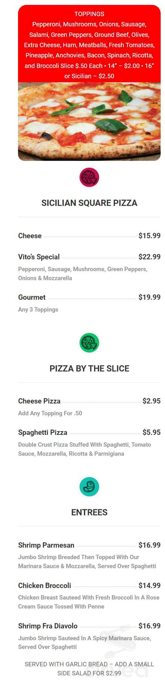 Vito's Pizza menu in Owings Mills, Maryland, USA