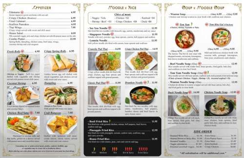Thai Tanic menu in Plainville, Massachusetts, USA