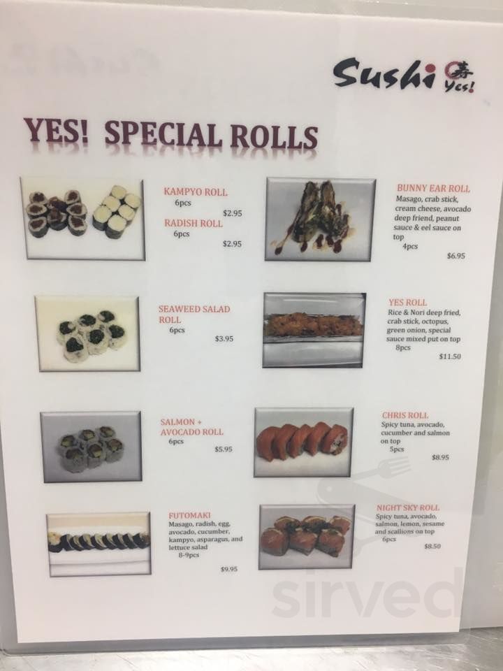 Sushi Yes menu in Shelby Township, Michigan, USA