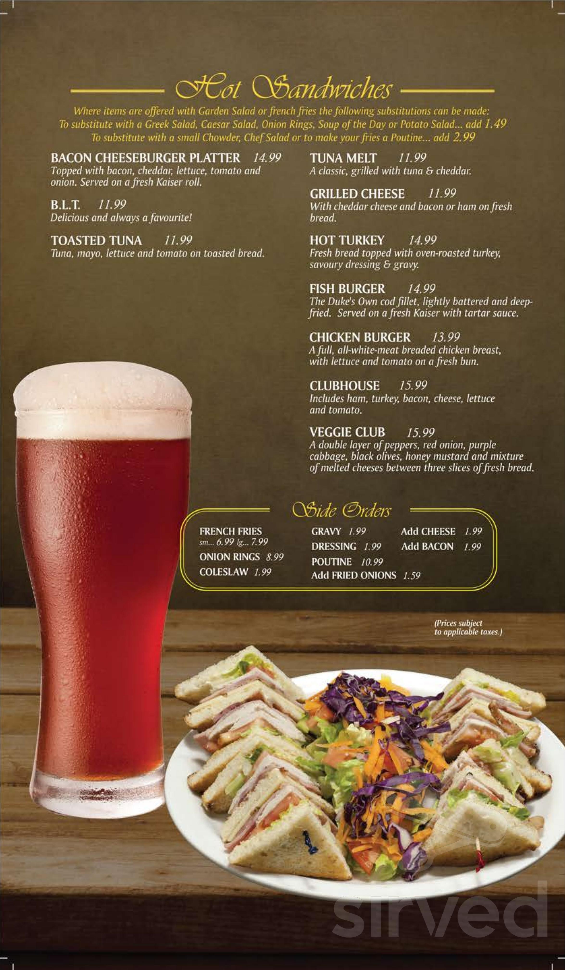 The Duke Of Duckworth menu in St. John's, Newfoundland and Labrador, Canada