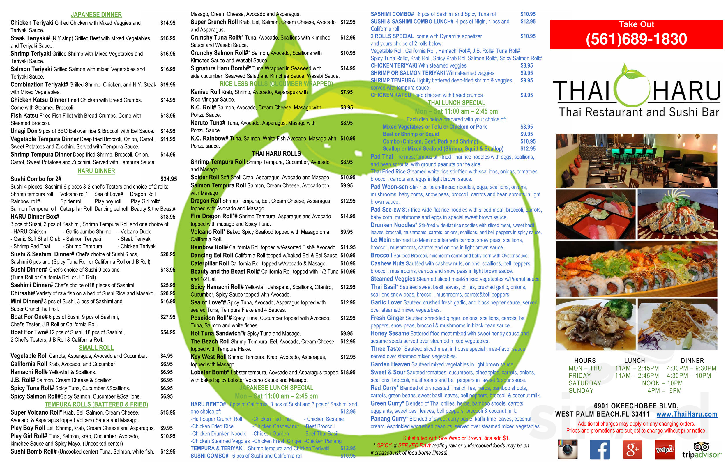 Thai Haru Restaurant menu in West Palm Beach, Florida, USA