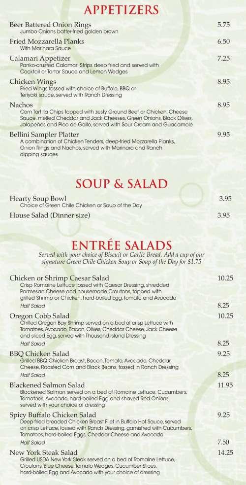 Café Bellini menu in Sparks, Nevada, USA