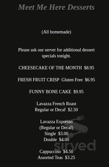 Meet Me Here Restaurant and Bar menu in Middlebury, Connecticut, USA