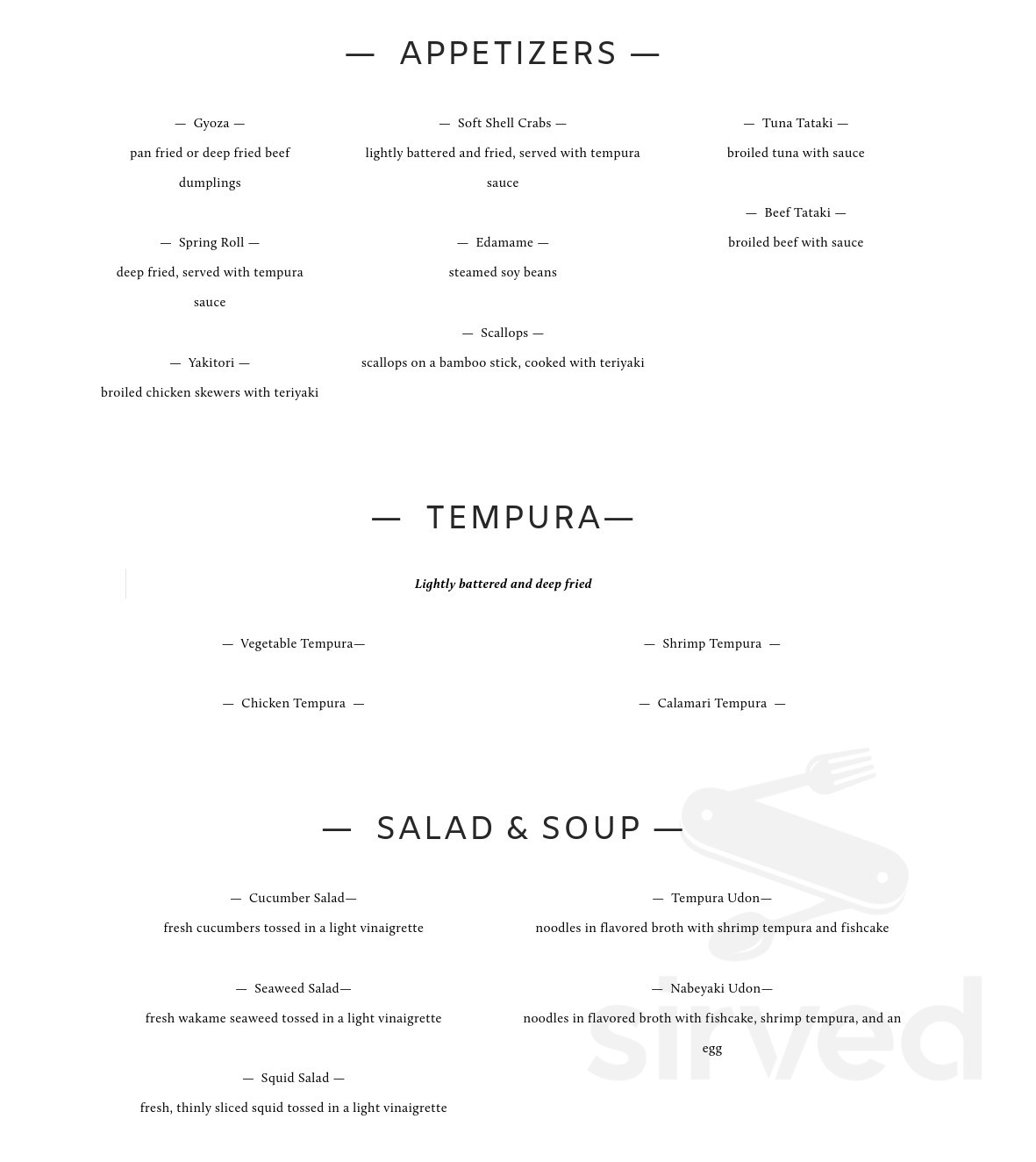 Nikko Japanese Steakhouse menu in Tyrone, Georgia, USA