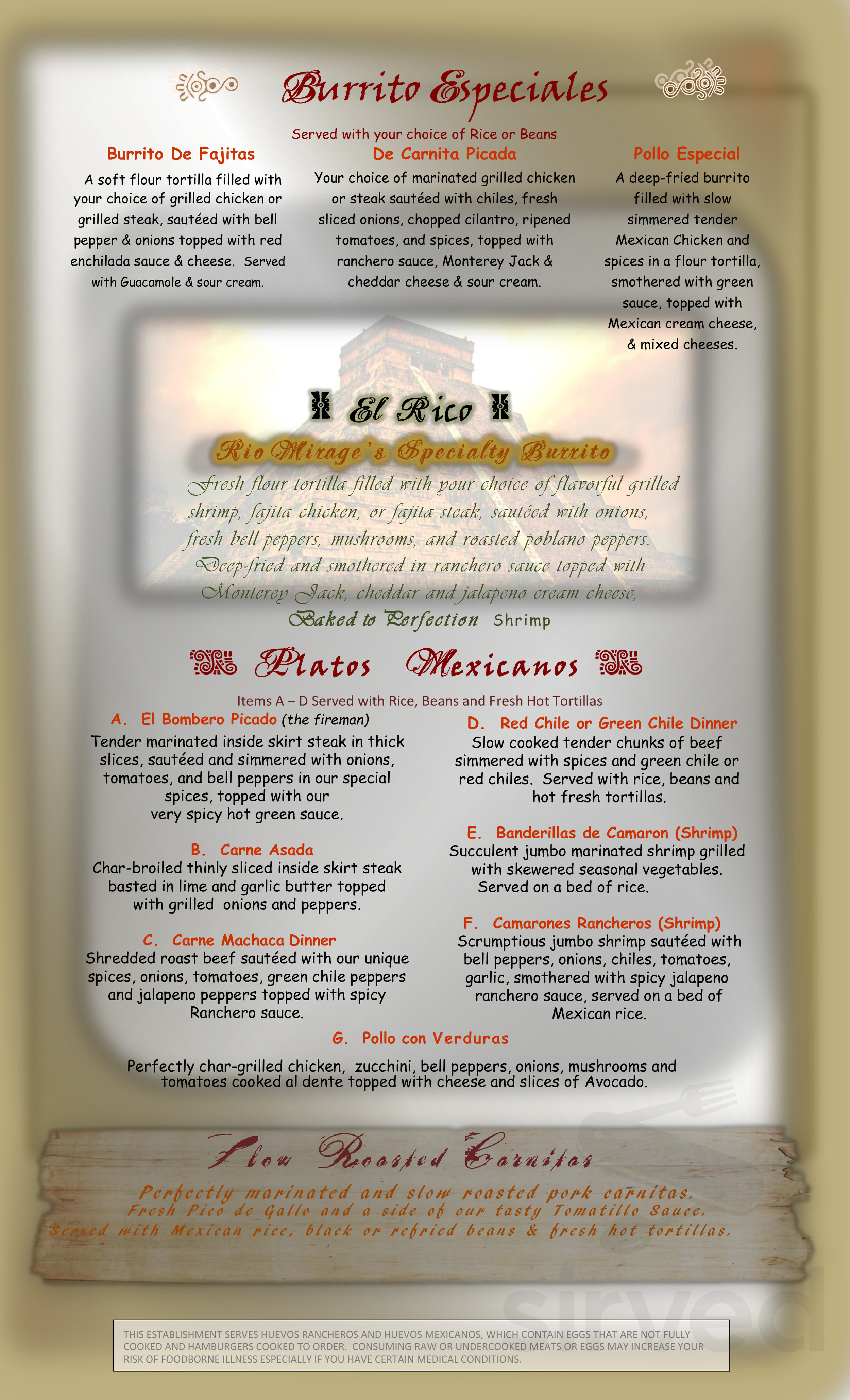 Rio Mirage Café menu in Surprise, Arizona, USA