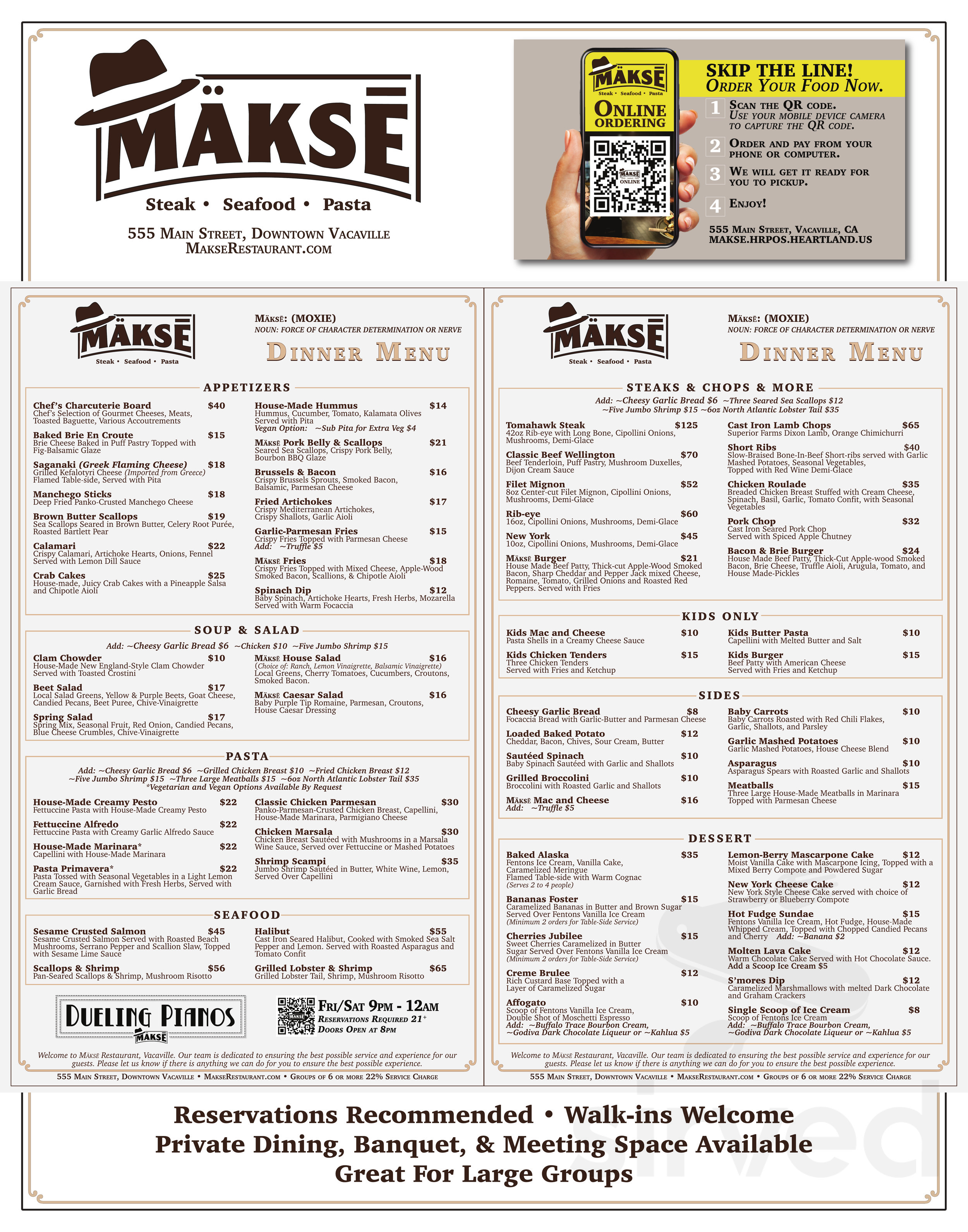 Makse Restaurant menu in Vacaville, California, USA