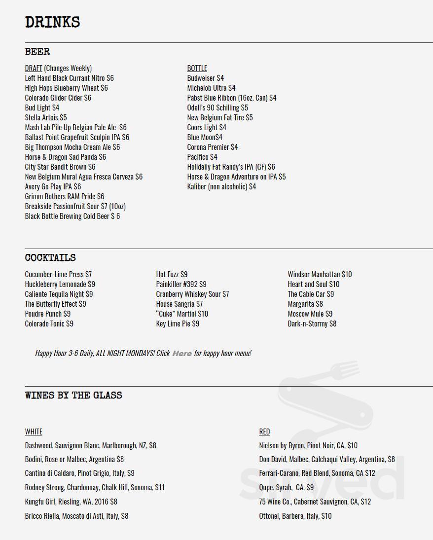 Hearth Restaurant and Pub menu in Windsor, Colorado, USA